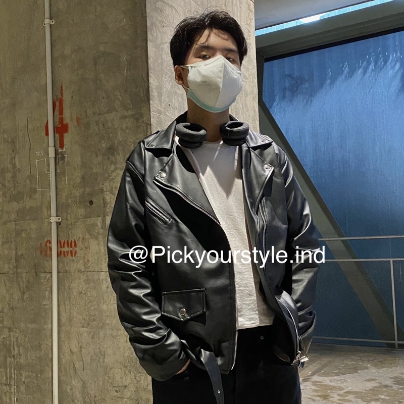 Jual jaket haechan kulit leather jacket lengan panjang blazer lengan ...