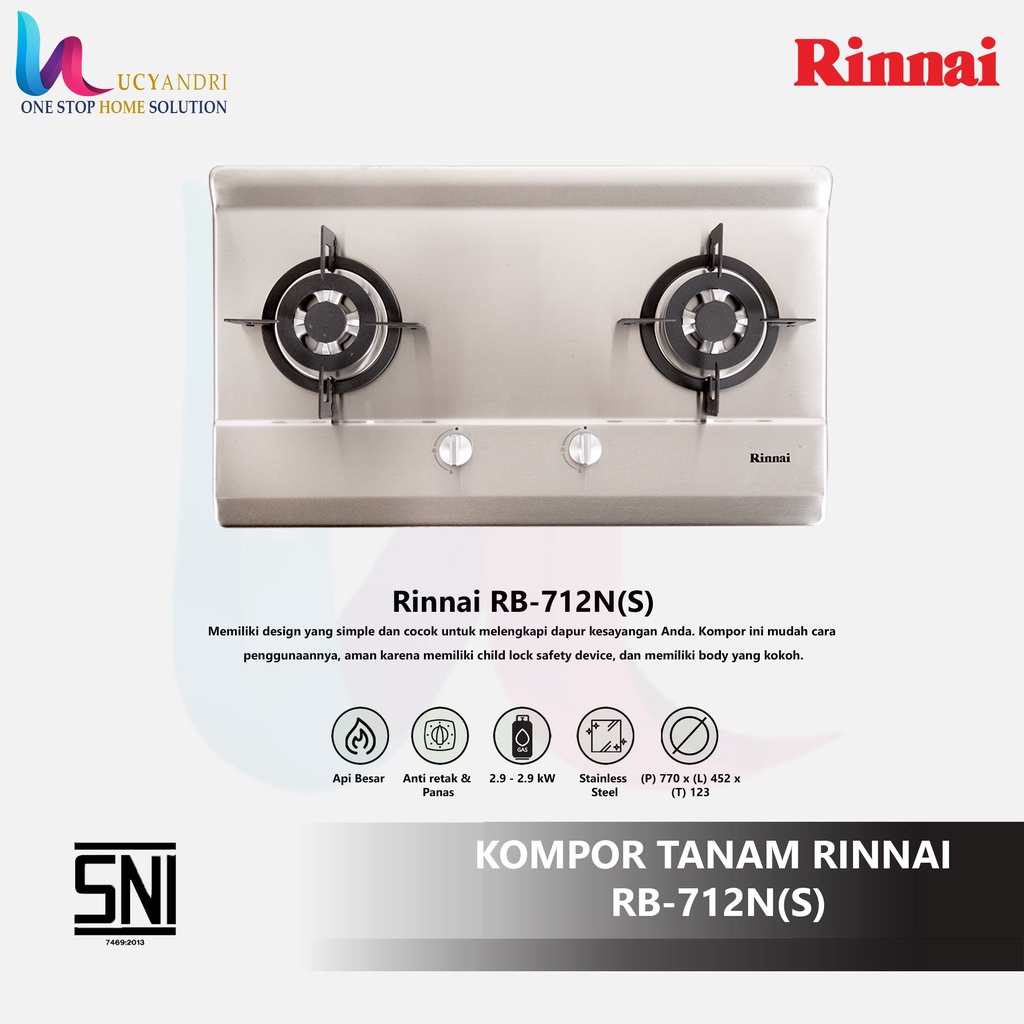 Jual Kompor Gas Tanam 2 Tungku (Stainless) Rinnai RB-712N (S) / RB712NS ...