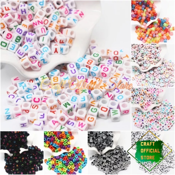 Jual 100 Pcs Manik Manik Huruf Kotak Mote Huruf Abjad Balok Mute ...