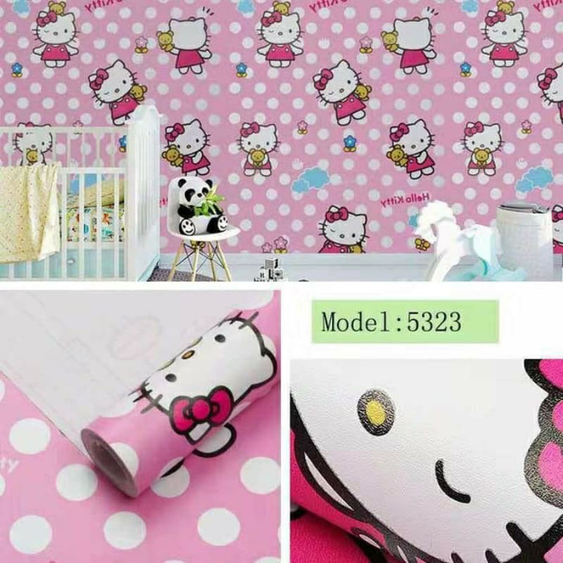 Jual Wallpaper Dinding Hello Kitty Polkadot Panjang 10M x Lebar 45Cm | Shopee Indonesia