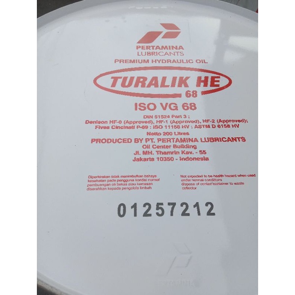 Jual Oli Mesin Hidrolik Turalik HE 68 ISO VG 68 Pelumas 209Liter ...