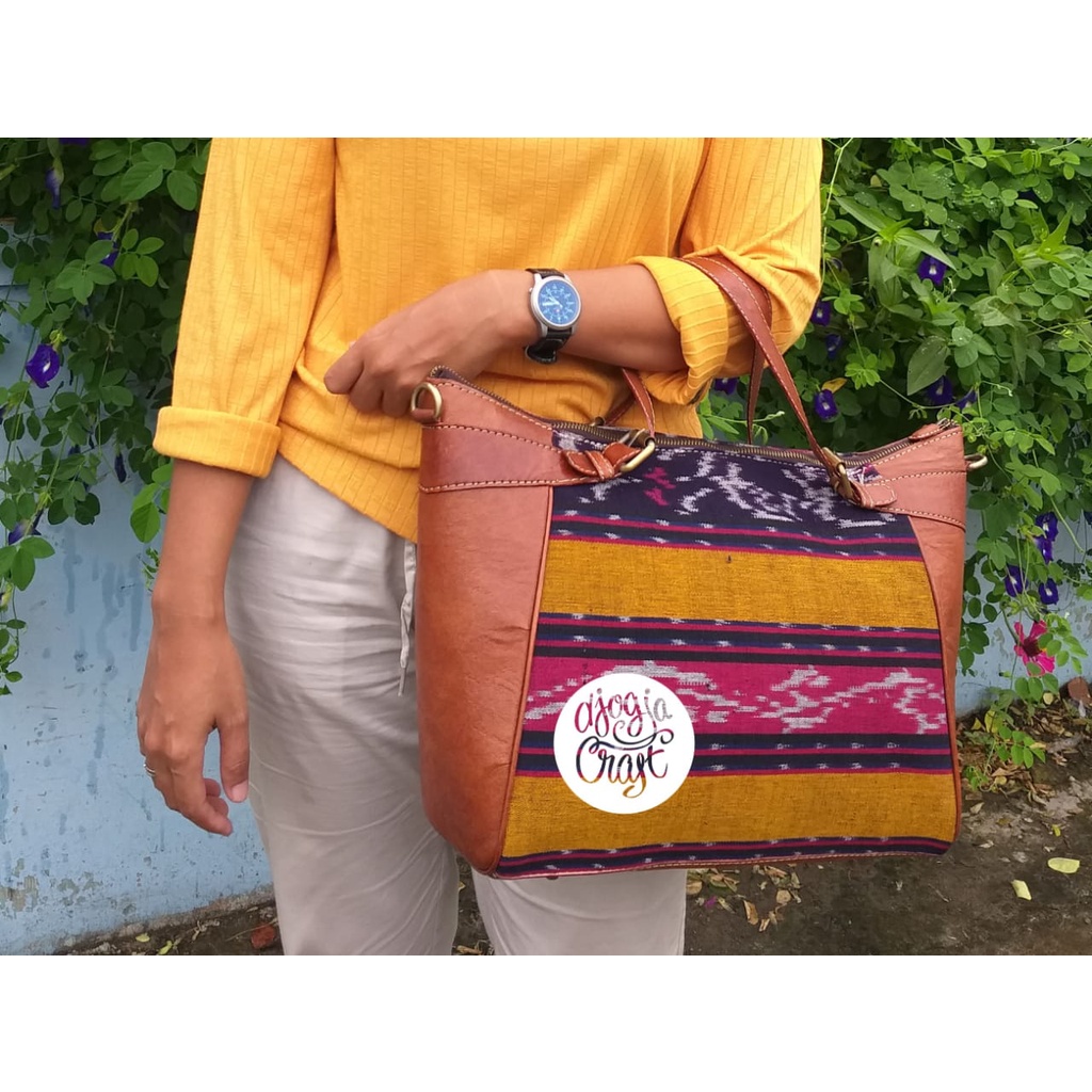 Jual Tas Wanita Kulit Asli Kombinasi Kain Tenun Troso Jepara Handbag ...