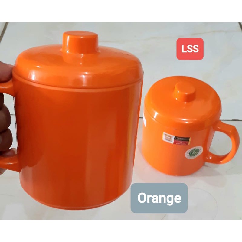 Jual B0204 Gelas Mug Gagang Tutup Besar Melamin 600ml Golden | Shopee ...