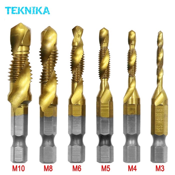 Jual 6Pcs Mata Bor Pembuat Ulir Drat Mur Baut Tap Drill Set Hex 1/4" M3 ...