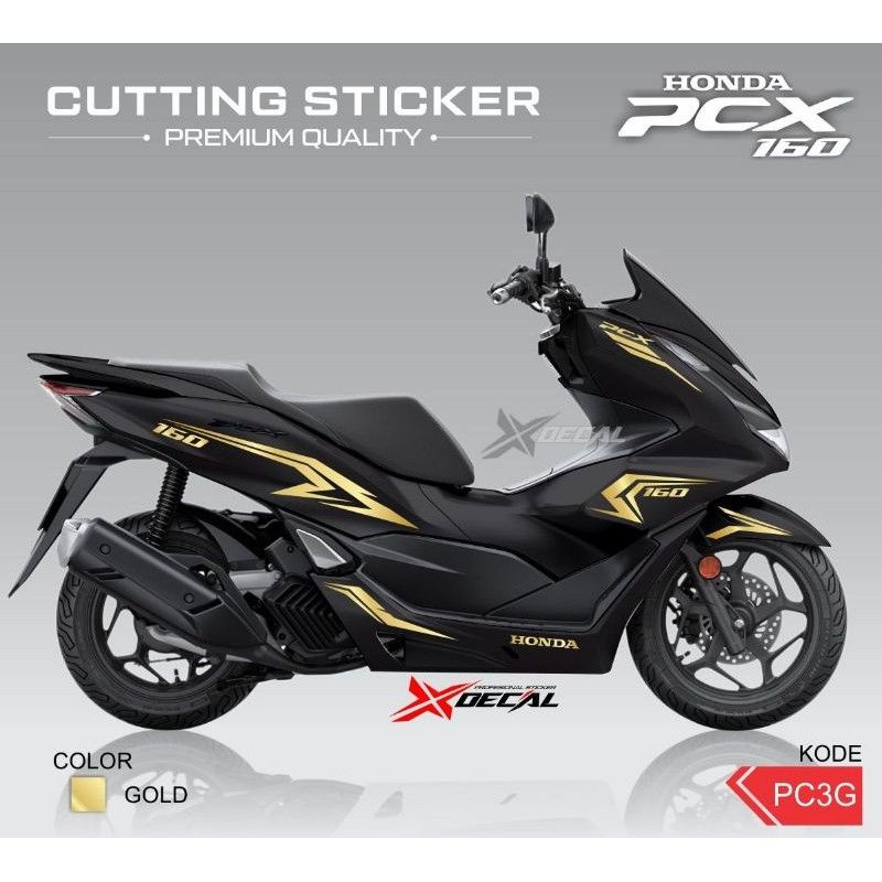 Jual Sticker Cutting Striping Honda NEW PCX HITAM 2021 160 Sporty Gold ...