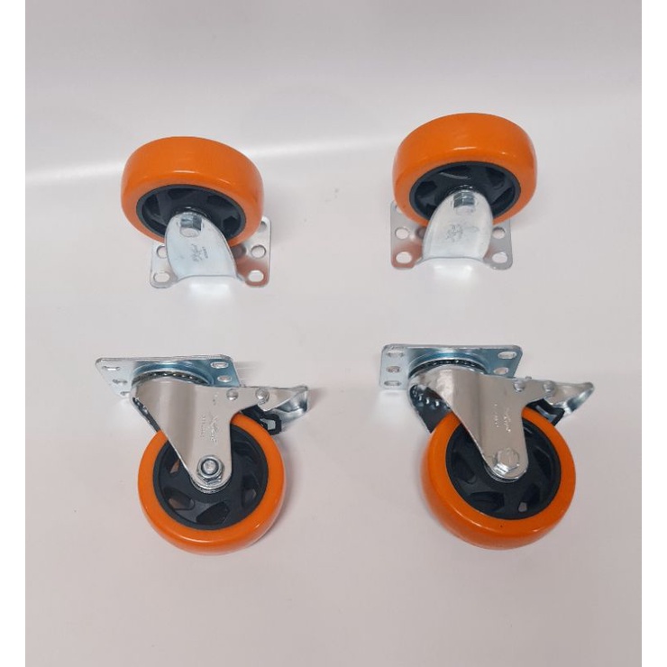 Jual Roda Pu oren Taiwan ball bearing 4 inch ( 2putat+rem 2mati ...