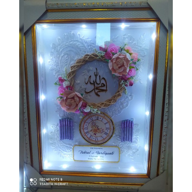 Jual MAHAR PERNIKAHAN 3D UKURAN 40X50 CM FREE LAMPU DAN MESIN JAM ...