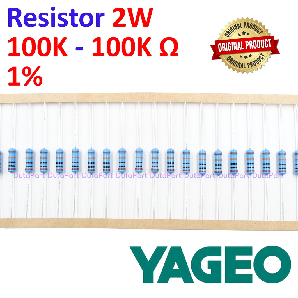 Jual Resistor 100K Ohm 2 Watt 1% ORIGINAL YAGEO 2W Metal Film HIGH QUALITY | Shopee Indonesia