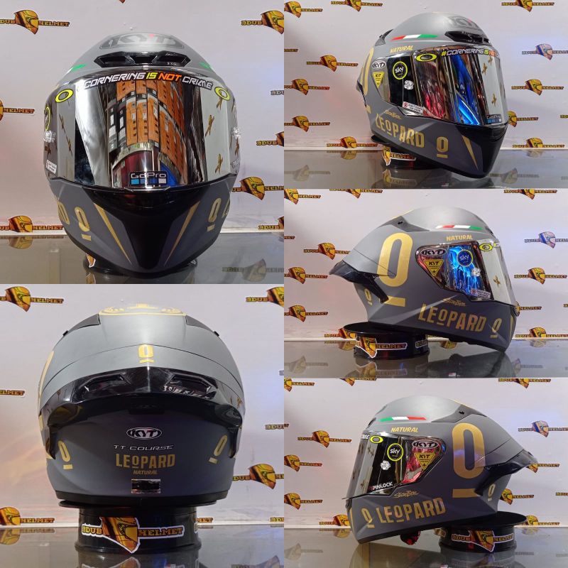 Jual Helm full face kyt tt course gorila gray leopard gold paket ...