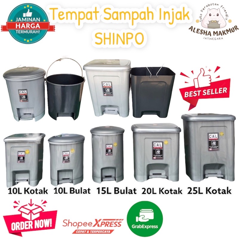 Jual Tempat Sampah Injek SHINPO / Tempat Sampah Injak 10 - 15 - 20 - 25 Liter | Shopee Indonesia