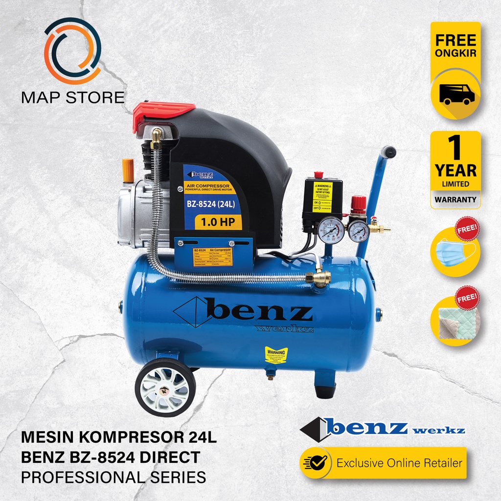 Jual Mesin kompresor angin 24L OLI / Compressor direct 24L 1HP By Benz ...