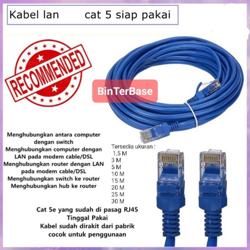 Jual Kabel LAN cat 5 5e 1,5 3 5 10 15 20 25 30 m mtr meter UTP cable RJ45 Pabrik wintech eyota ...