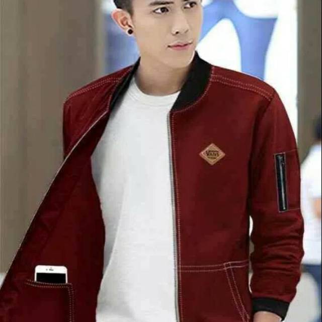Jual GRADE ORIGINAL - Jaket Sweater Bomber VANS Maroon Premium Tebal ...