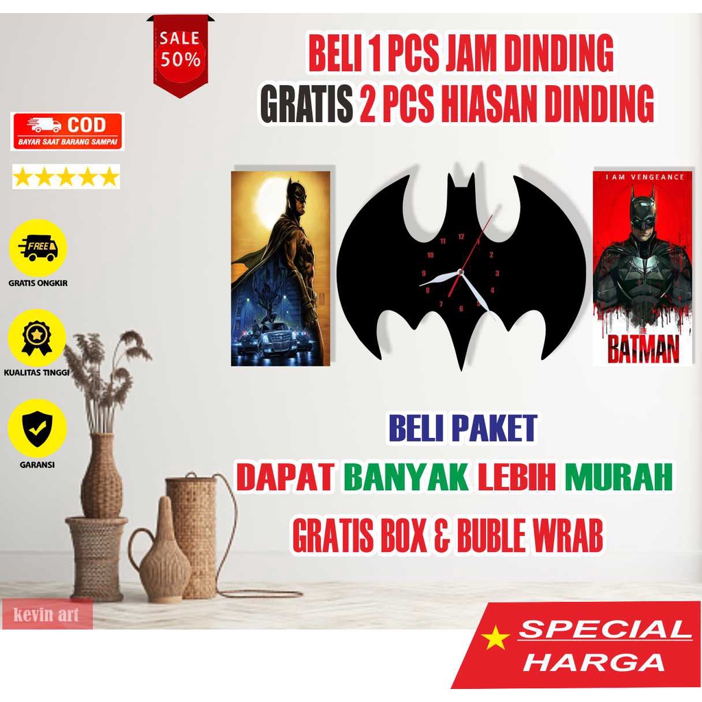 Jual JAM DINDING BESAR KARAKTER BATMAN LOGO SUPERHERO GRATIS HIASAN ...