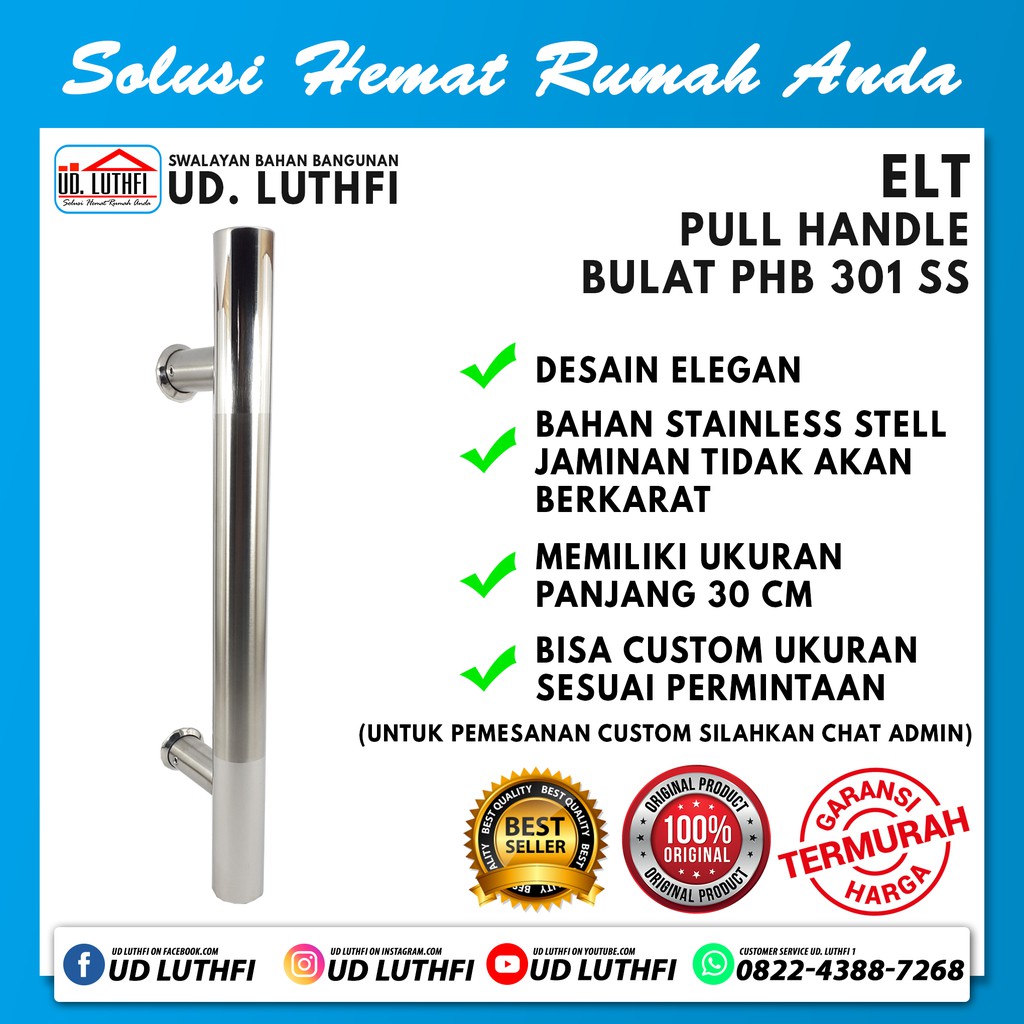 Jual PULL HANDLE BULAT ELT PHB301 STAINLESS STELL | Shopee Indonesia