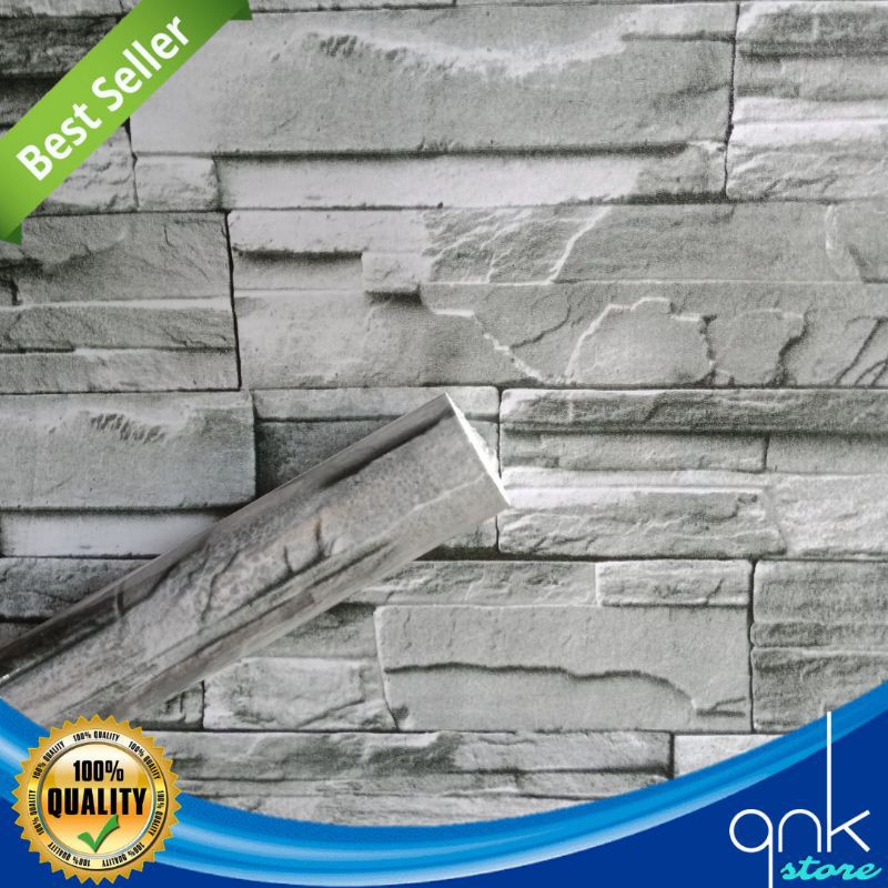 Jual Wallpaper Dinding Motif Batu Alam 45cm x 5m Batu Alam Abu ...