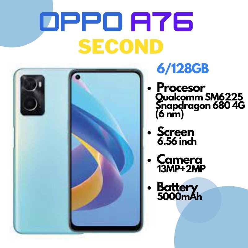 Jual Oppo A76 Second 6GB/128GB Glowing Blue, Mulus, Like New | Shopee ...