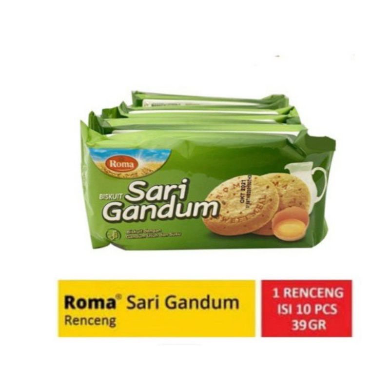 Jual BISKUIT ROMA SARI GANDUM POLOS 39gr 1PACK ISI 10 sarigandum tanpa ...