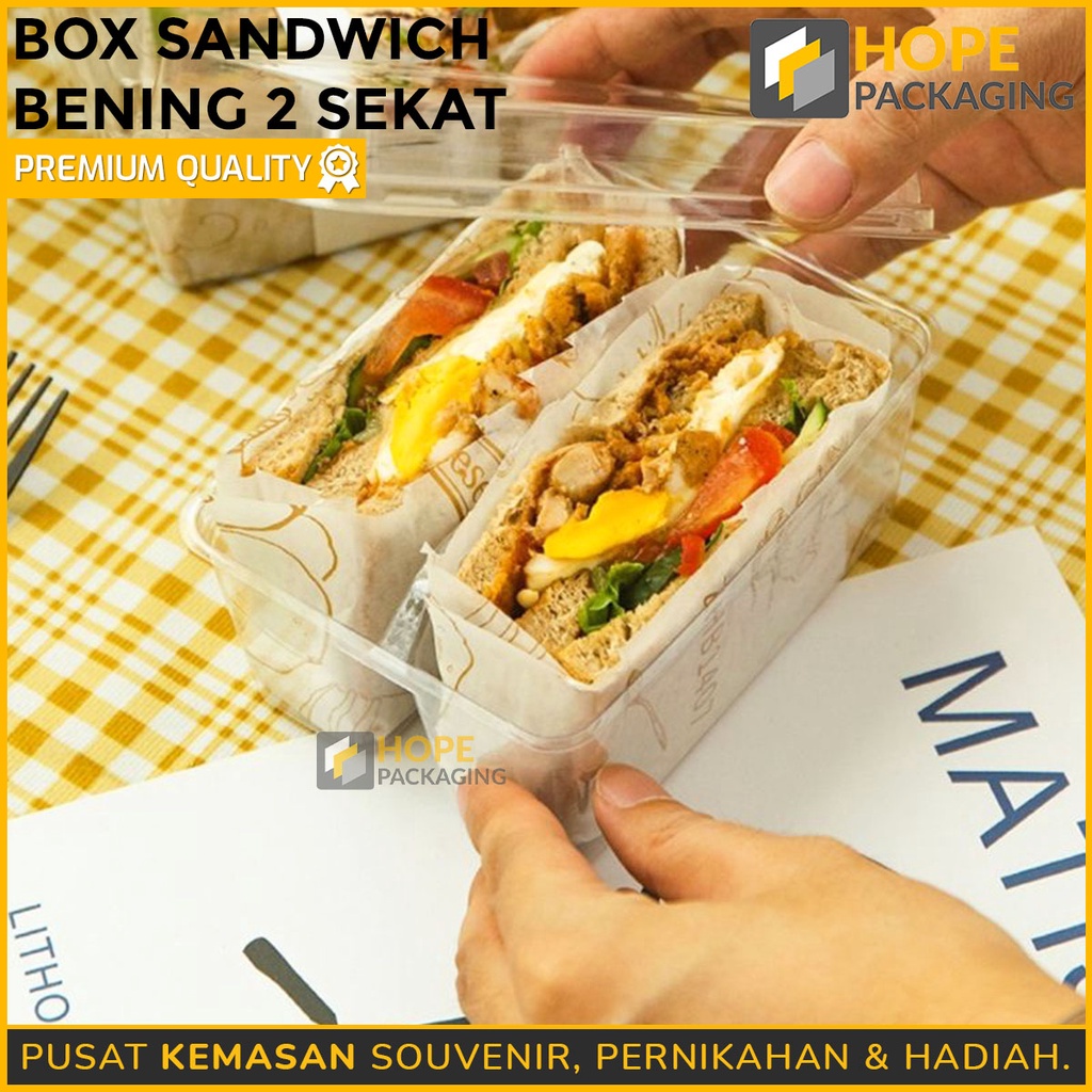 Jual [Harga / 3 Pcs] Box Sandwich Bening 2 sekat + tutup mika / Box ...