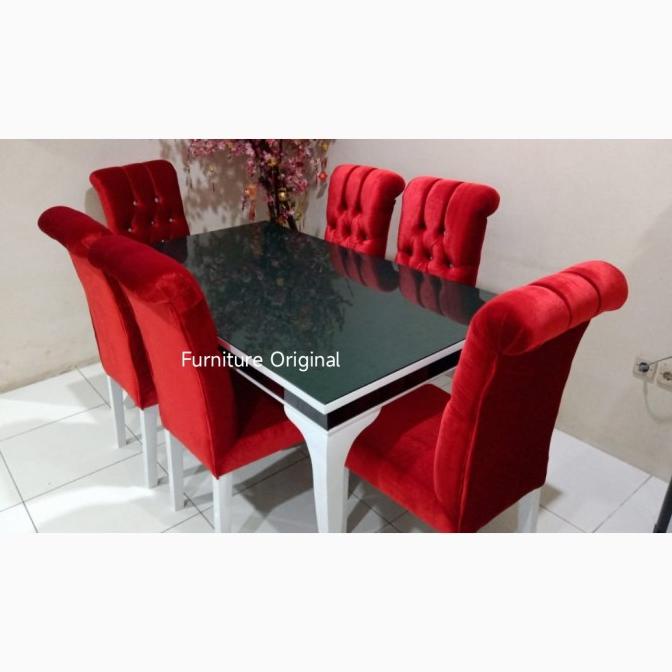 Jual Meja Makan 6 Kursi Warna Merah Spesial Imlek Cat Putih Duco ...
