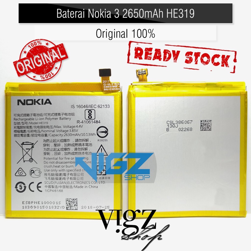 Jual Baterai Nokia 3 HE319 2630mAh Original 100% Battery Batre Batrai ...
