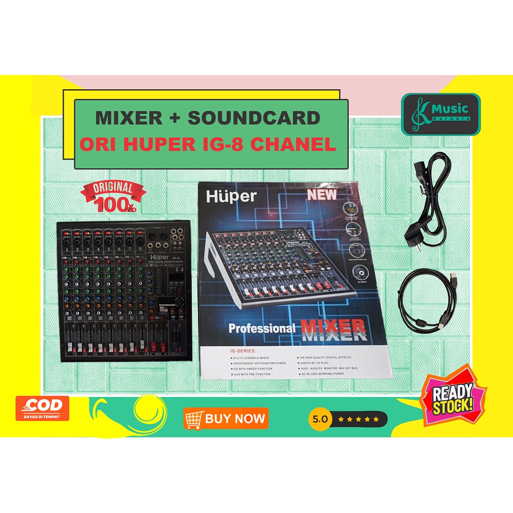 Jual ( COD ) Mixer Huper IG-8 IG 8 IG8 Original 8 Chanel Bluetooth USB Soundcard Recording 199 ...