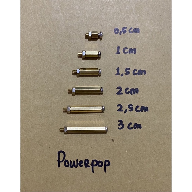 Jual Spicer M3 Kaki PCB 0.5cm 1cm 1.5cm 2cm 2.5cm 3cm murah ecer Spacer Gold M3 + mur dan baut ...