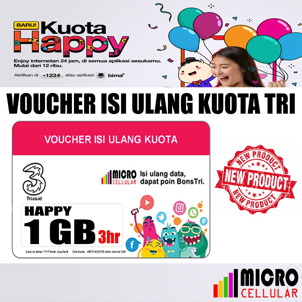 Jual Voucher TRI HAPPY 1 GB (3 Hari) Kuota Reguler 24 Jam - Lokal Data ...
