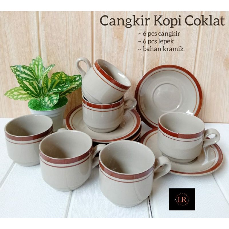 Jual CANGKIR KERAMIK LISH COKLAT 12PCS LUCKY / CANGKIR KOPI KERAMIK ...