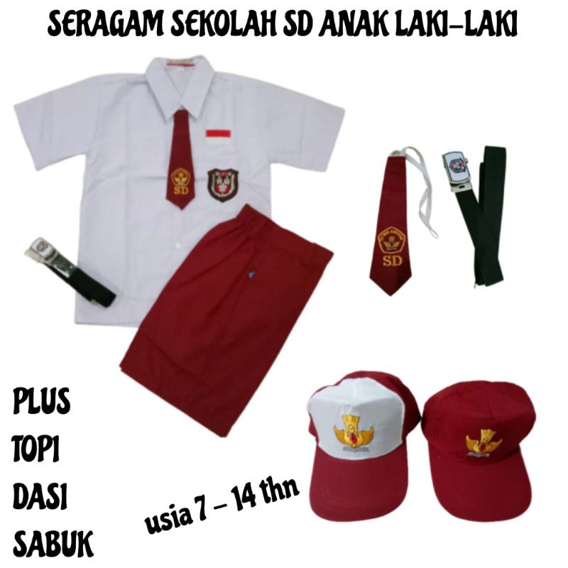 Jual SET LENGKAP SERAGAM SD MERAH PUTIH PENDEK KELAS 1 SAMPAI 14 TAHUN ...