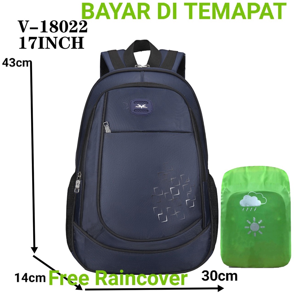 Jual Tas Ransel Pria Tas Ransel Sekolah Naval 17''18022 Biru Raincover ...