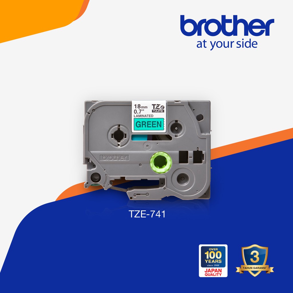 Jual Brother Label Tape TZE-741 Black on Green Laminated Tapes 18mm ...