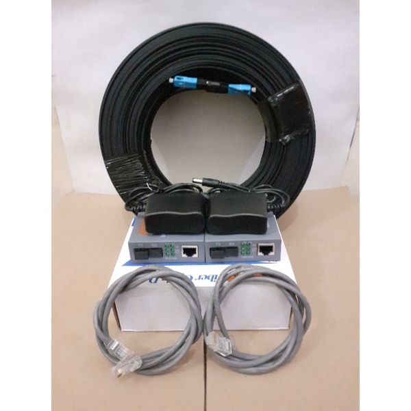 Jual kabel fo ftth fastcon buaya 215meter dan 1 pasang media converter ...