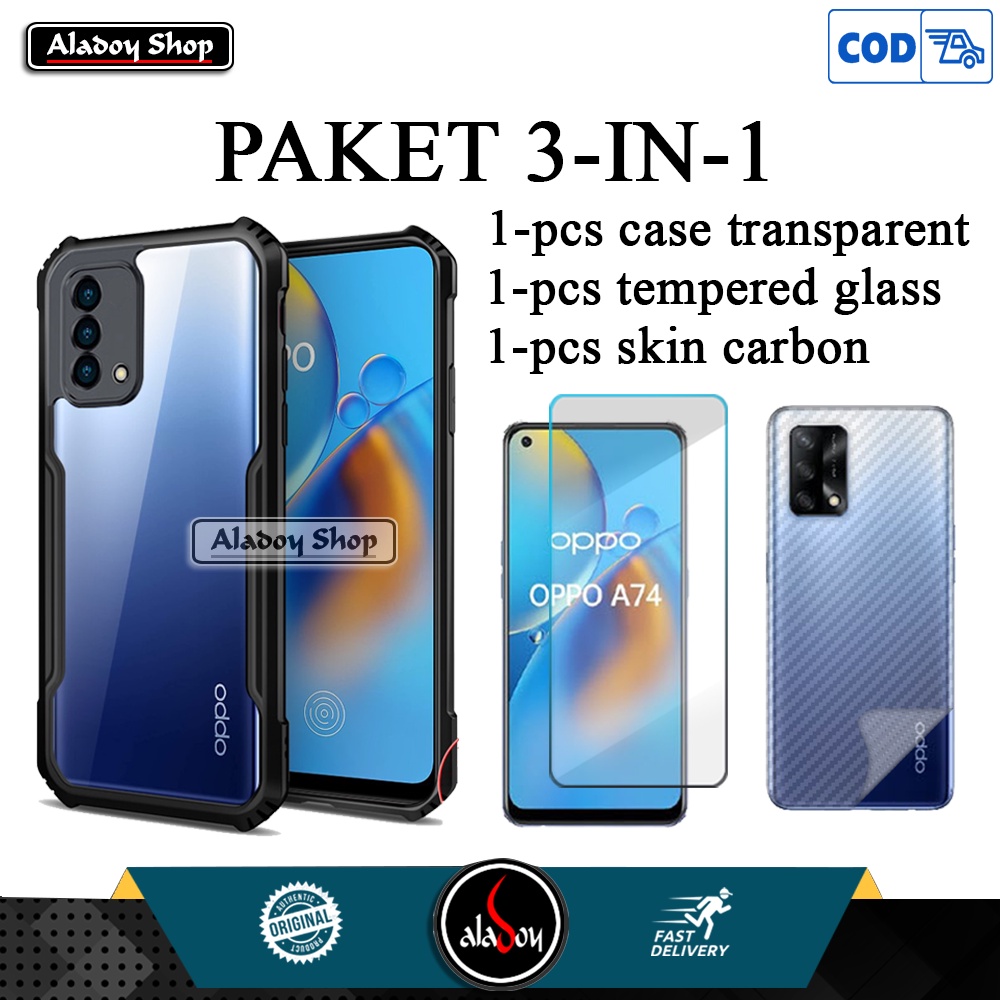Jual PAKET Case Oppo A74 2021 Casing + Tempered Glass Clear + Skin ...