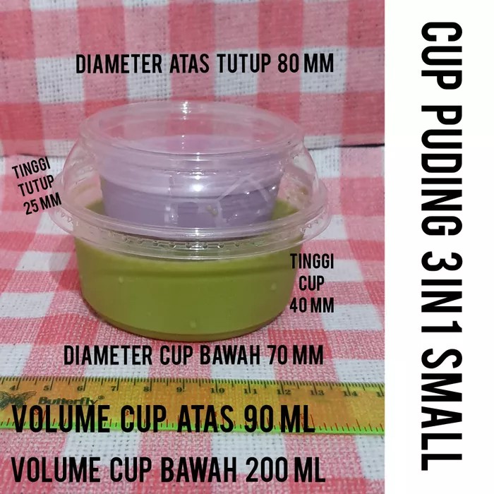 Jual Cup Puding 3 in 1 Small (200ml+3oz) / Cup puding + cup vla + tutup ...