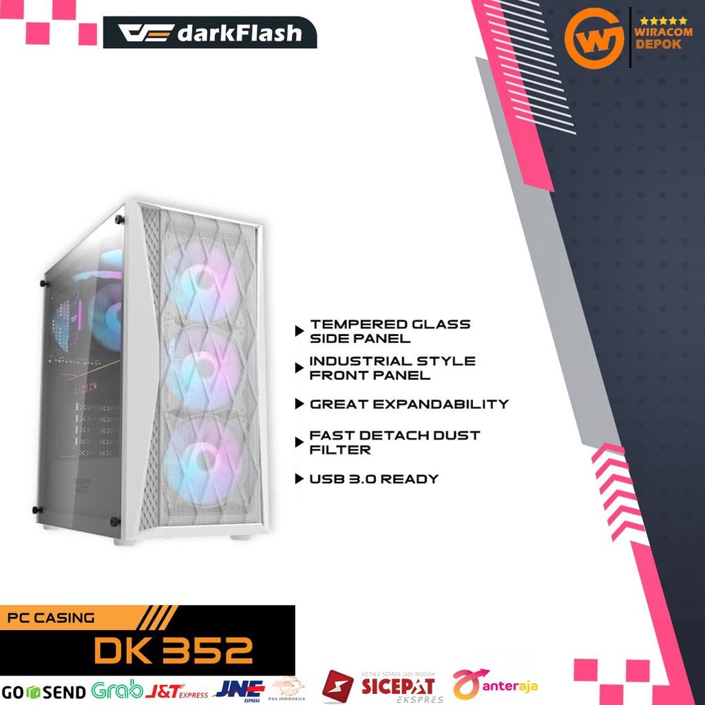 Jual darkFlash DK352 ATX PC Casing [No Fan / WITH 4 RGB FAN] WHITE NEW ...
