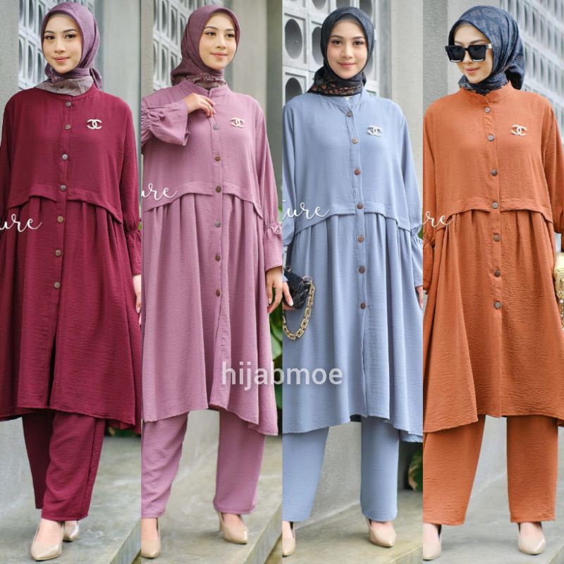 Jual Tulus Signature Madev Set / One Set Wanita Jumbo Crinkle Airflow Polos Long Tunik LD 112 ...