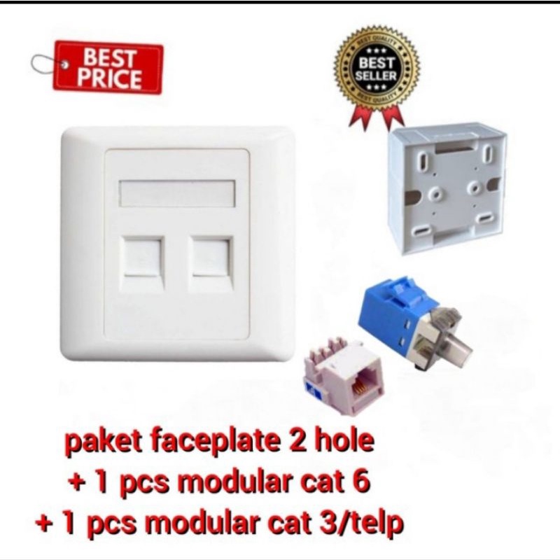 Jual FACEPLATE/WALLPLATE UTP/RJ45/LAN 2 PORT+MODULAR CAT 6 & CAT 3 TLP ...