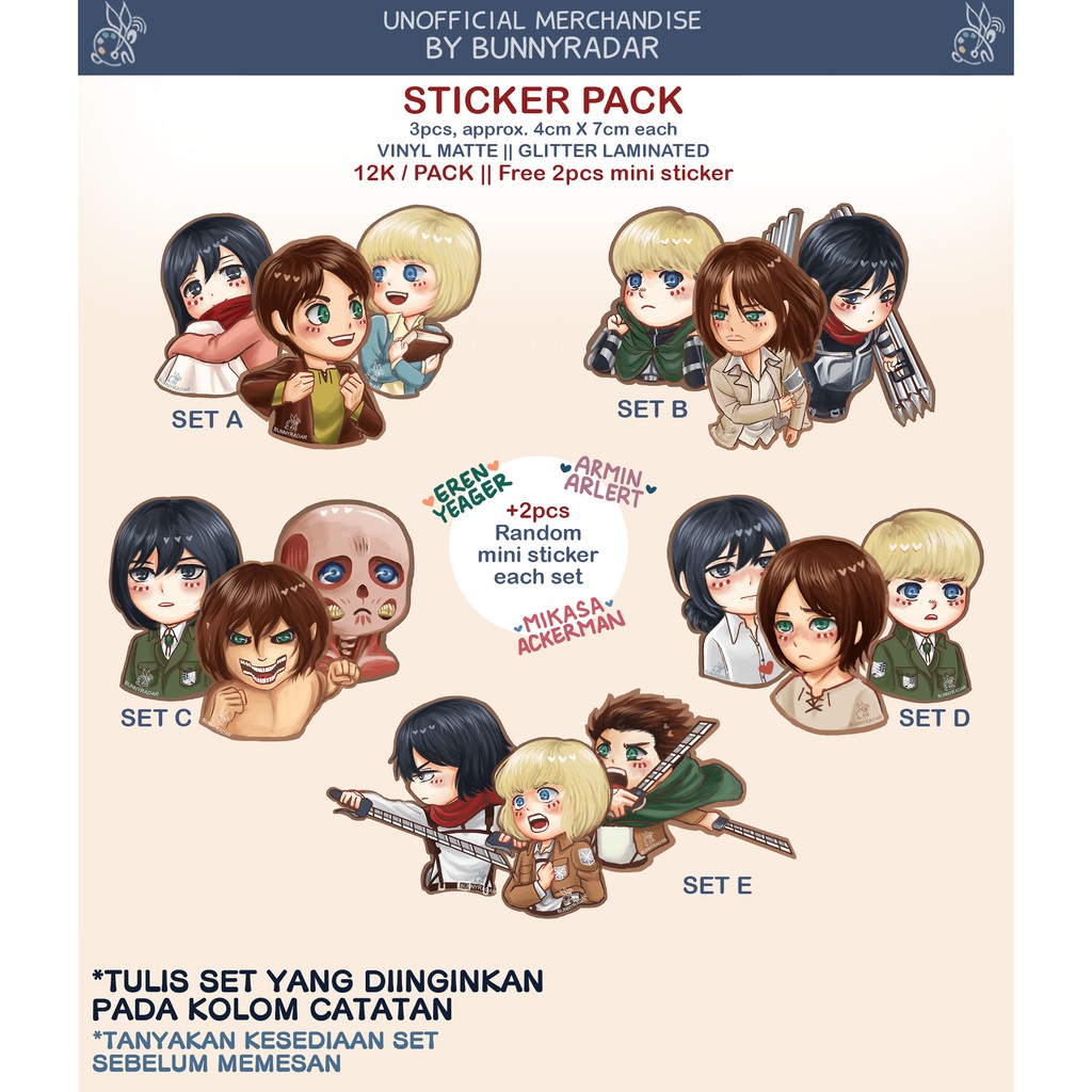 Jual Attack on Titan Sticker Sheet / Stiker AoT by Bunnyradar | Shopee ...
