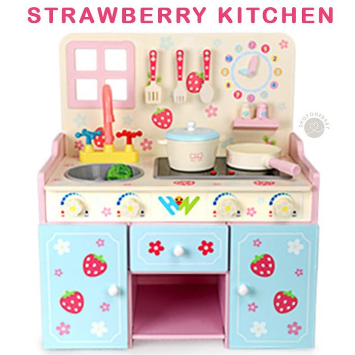 Jual Strawberry Kitchen Set Girls Food Pretend Play Wooden Toy Mainan ...