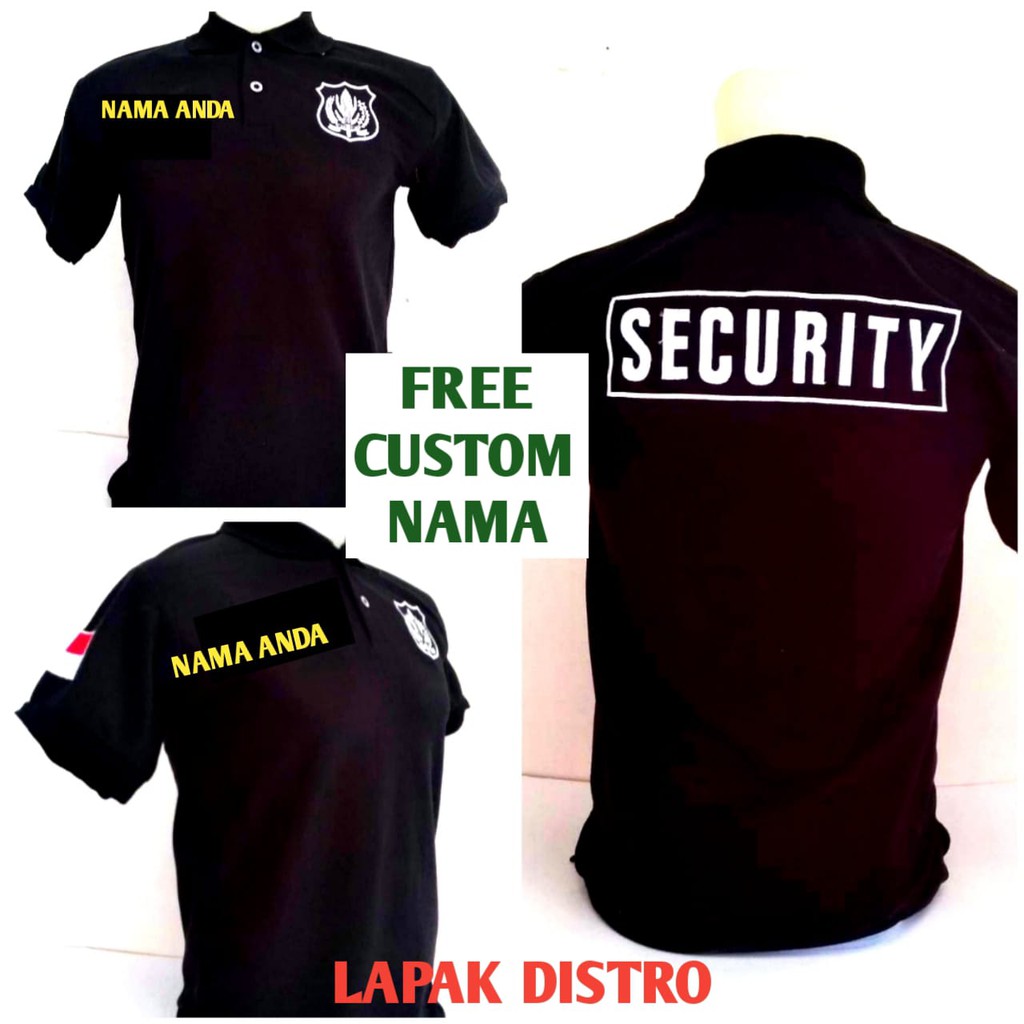 Jual Baju Kaos Pendek Polo Hitam Security Logo Putih FREE Custom Nama ...
