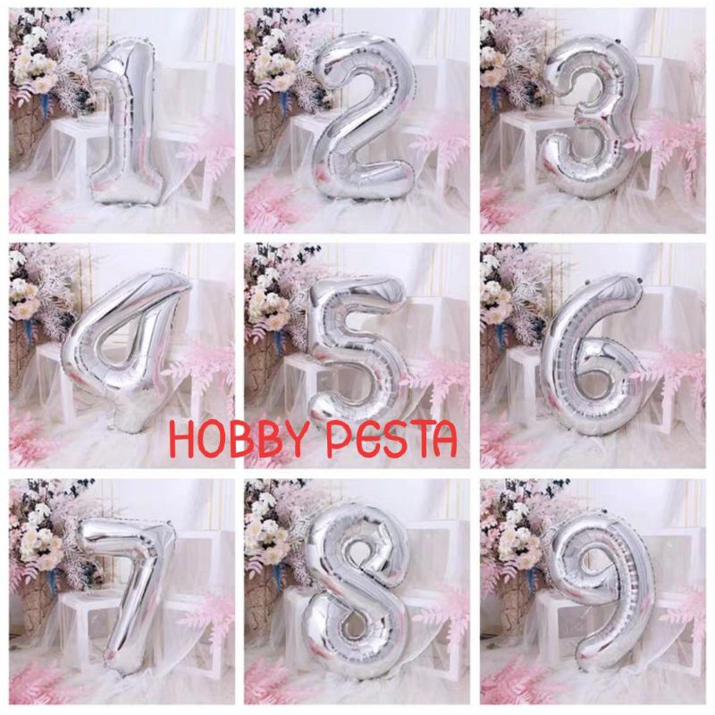 Jual BALON ANGKA SILVER 80CM / BALON FOIL ANGKA 80CM / BALON ANGKA ...