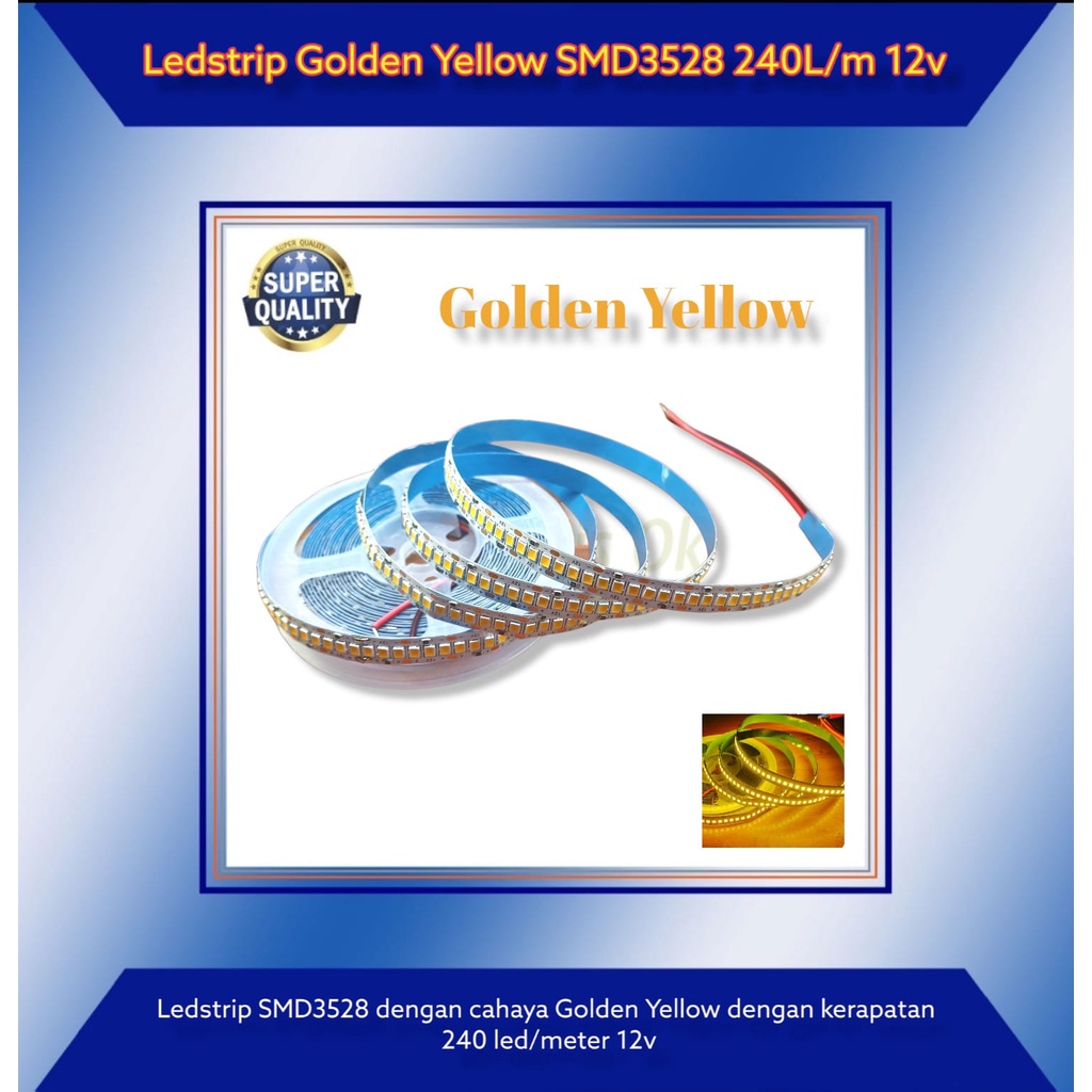 Jual Ledstrip SMD3528 240 led per meter warna Kuning Emas 12v 10mm PCB | Shopee Indonesia