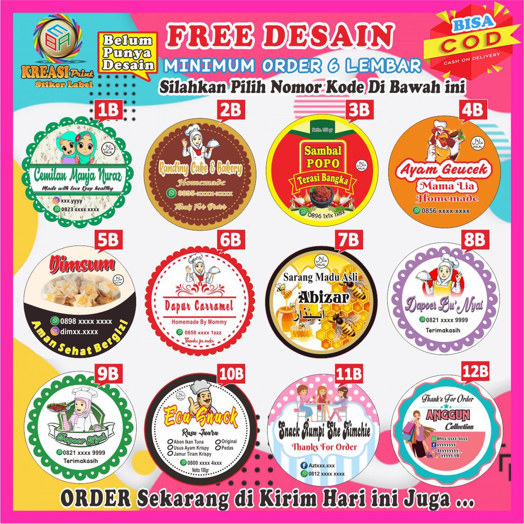 Jual Cetak Stiker Label Makanan Minuman Produk Kemasan Stiker Logo Kue ...