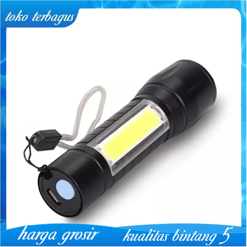 Jual Senter LED Mini Rechargeable USB Charging XPE Zoom & COB Sidelight ...