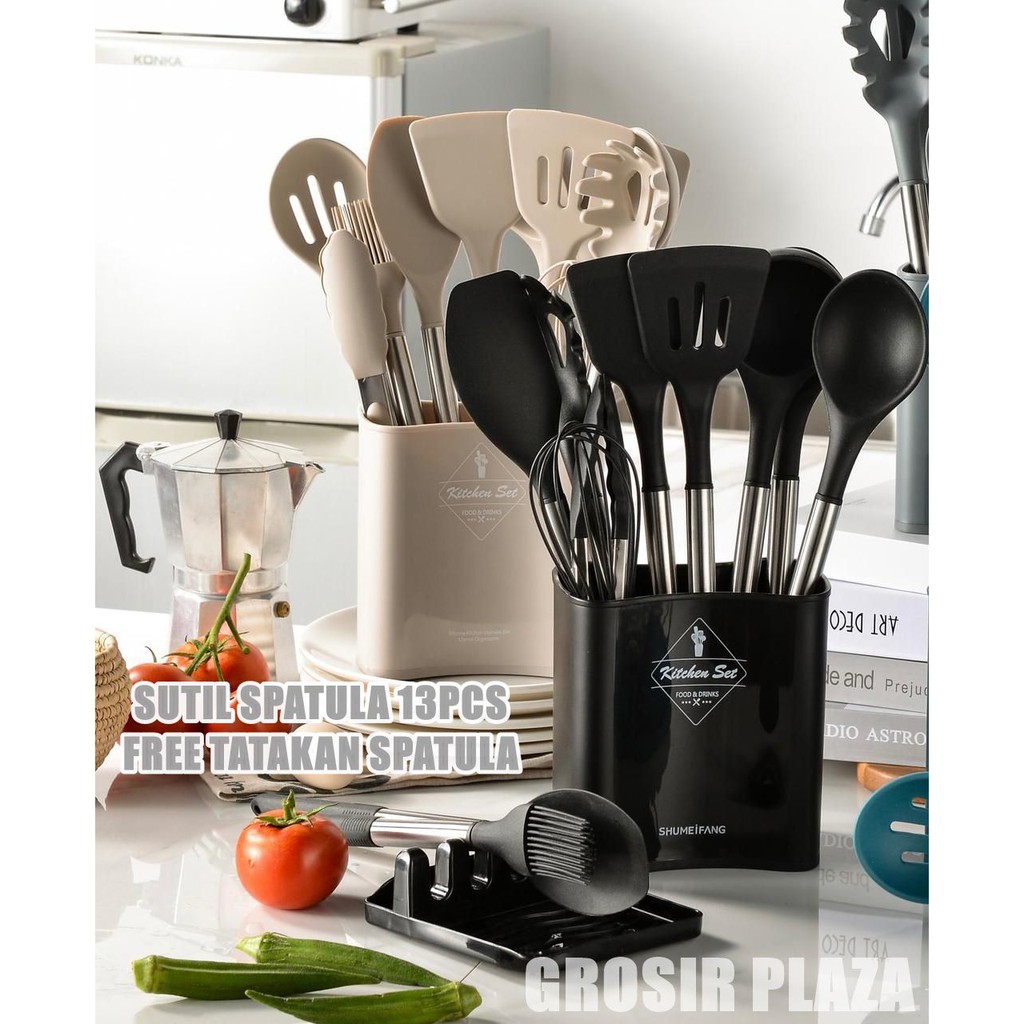Jual Silicone Utensil Set 13Pcs / PREMIUM Utensil Bucket Silicone Set ...