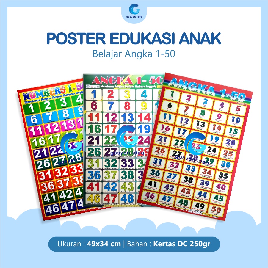 Jual Poster Pendidikan Edukasi Anak Belajar Angka 1 - 50 | Shopee Indonesia