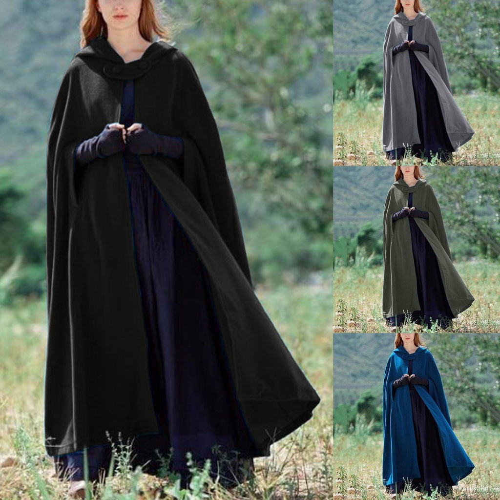 Jual Winter Long Cape Women Warm Robe Wool Hooded Cloak Jacket Autumn ...