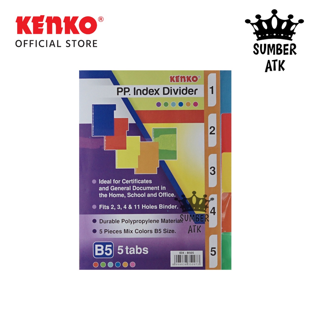 Jual KENKO PEMBATAS BINDER INDEX DIVIDER B5 IDX-B505 / 5 TAB | Shopee ...