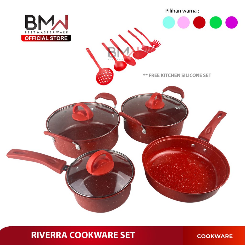 Jual BMW Kitchen Ware - Teflon Riverra Panci Set Warna Frypan Saucepan ...